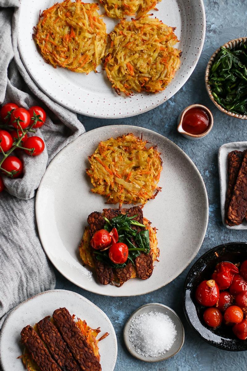 Potato Hash Cakes with Baked Marinated Tempeh | Pick Up Limes