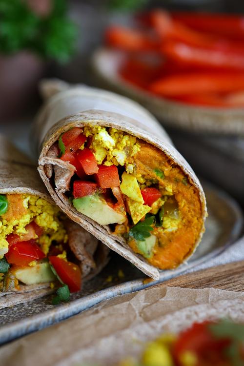 Samosa Sweet Potato Breakfast Wraps with Tofu Scramble | Pick Up Limes